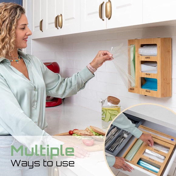 Kitchen | Ziplock Bag Drawer Bamboo Storage Wrap Organizer Dispenser ...